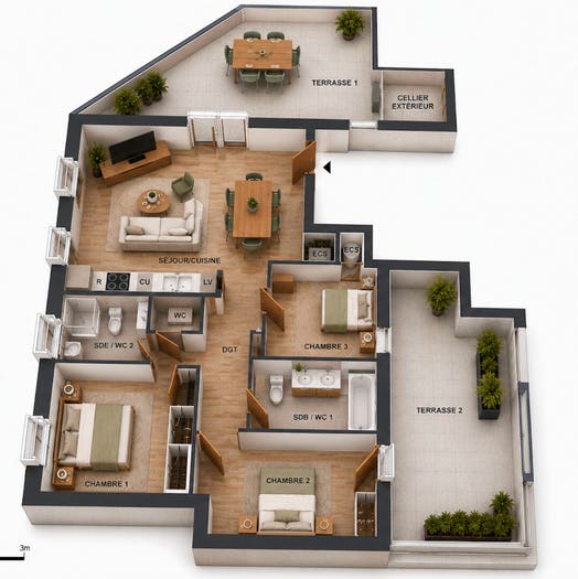 Toulouse, Patte d'Oie, Fontaines - Appartement 4 pièces à vendre