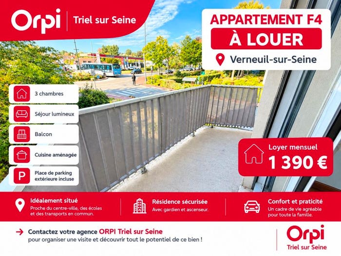 Appartement 4 pièces à Verneuil-sur-Seine, Centre-ville, Gare, à louer